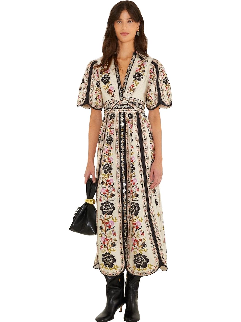 FARM RIO FARM RIO Delicate Floral Collared Buttoned Maxi Dress